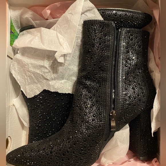 Jess Lea | Shoes | Jess Lea Sparkly Black Boots Size 3 Inch Heel Nib ...